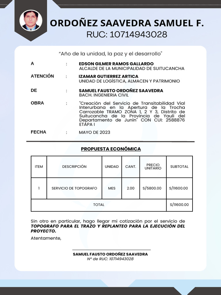 01 COTIZACION - Samuel - Saavedra | PDF