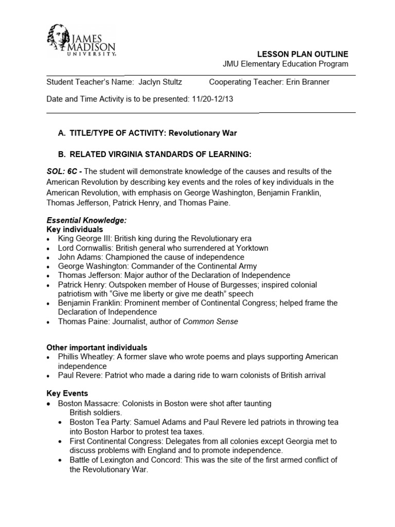 Revolutionary War Lesson Plan 4 | Download Free PDF | Continental ...