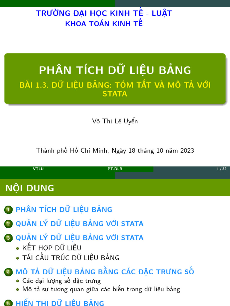 1.4 - Slides Bai Giang - Phan Tich Du Lieu Bang Stata | PDF