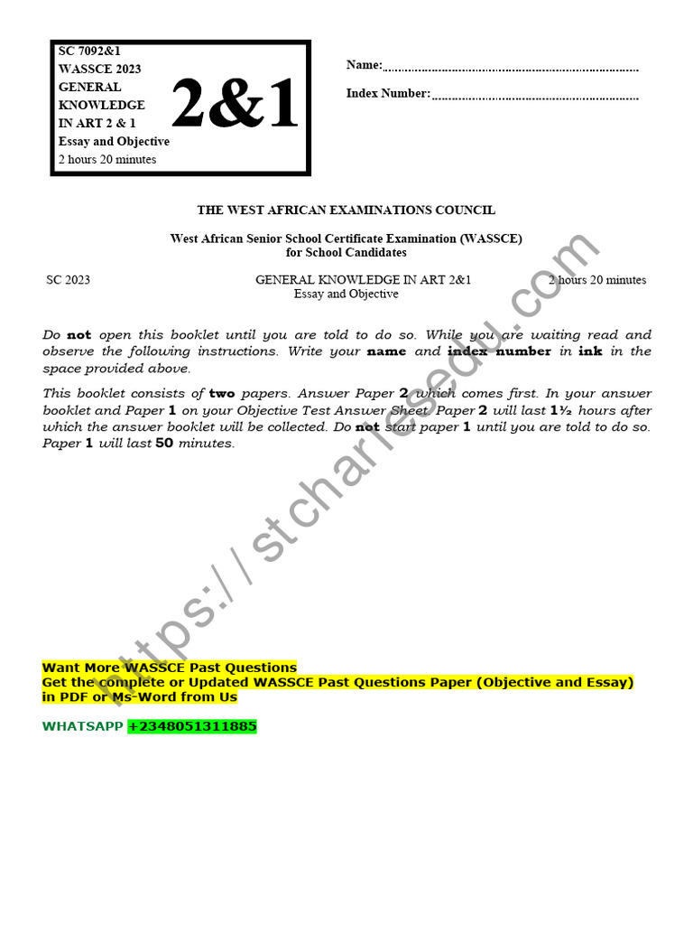 WASSCE 2023 General Knowledge in Art | PDF | Science | Clothing
