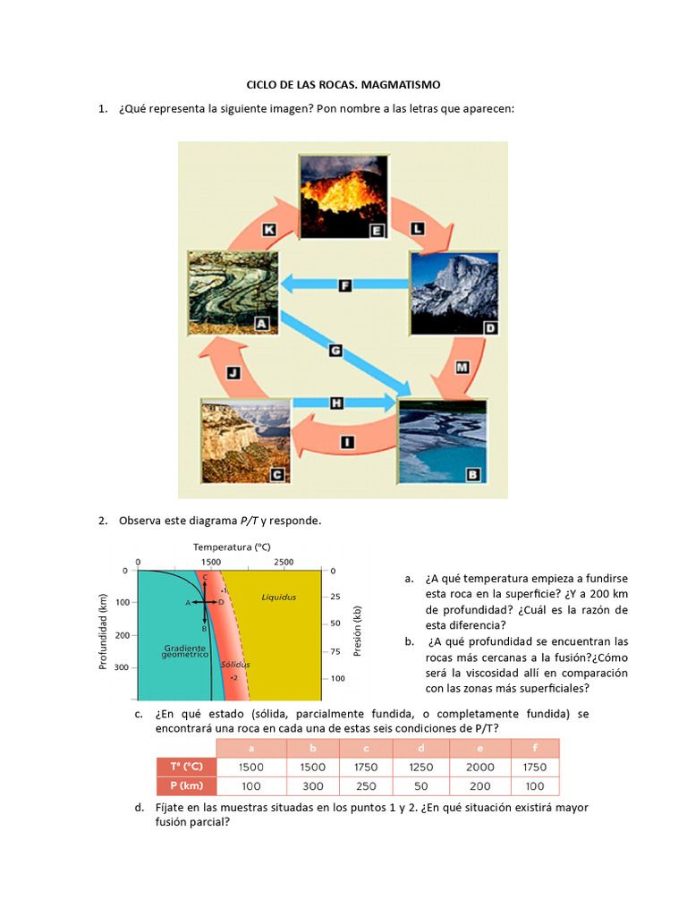 Ejercicios Ciclo de Las Rocas y Magmatismo | Descargar gratis PDF ...