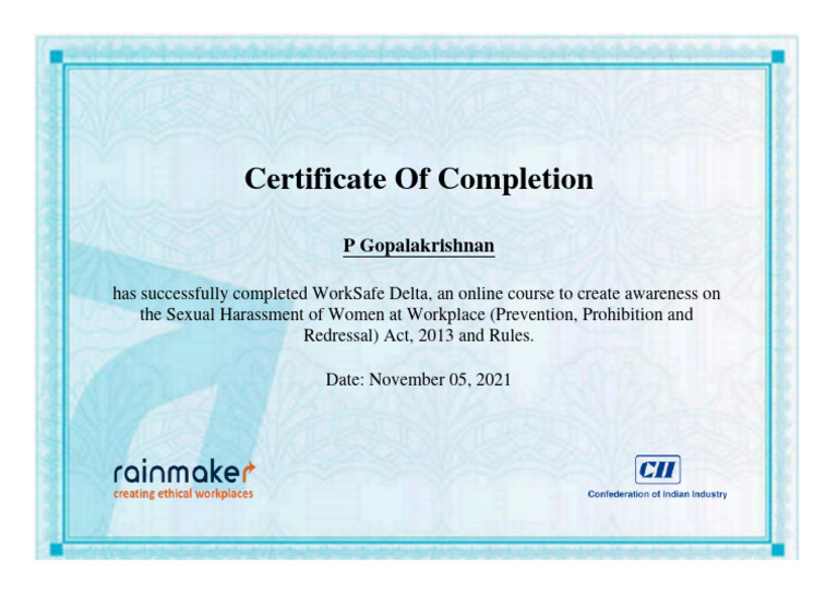 Worksafe Delta Certificate | PDF