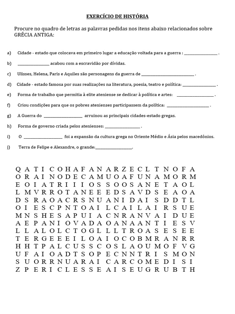 Exercício de História Grecia Antiga | PDF