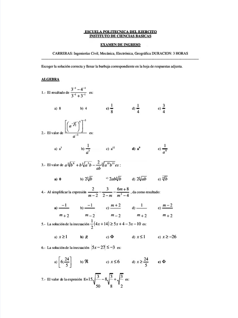PDF Examen Ingreso Espe - Compress | PDF