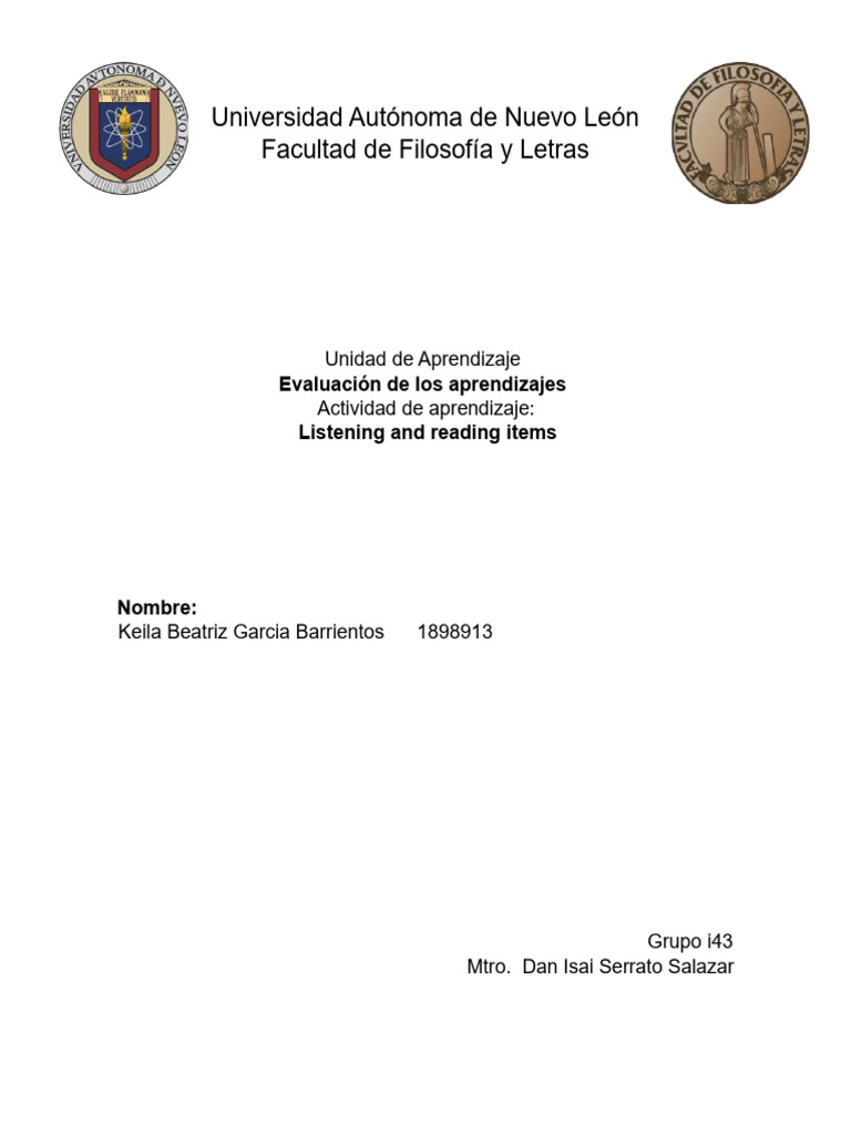 Listening and Reading Items | PDF