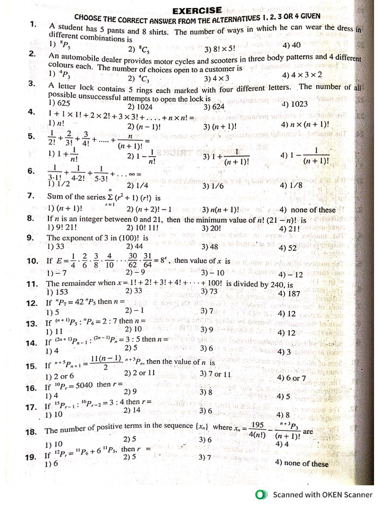 Permutations Practice Sheet Pdf
