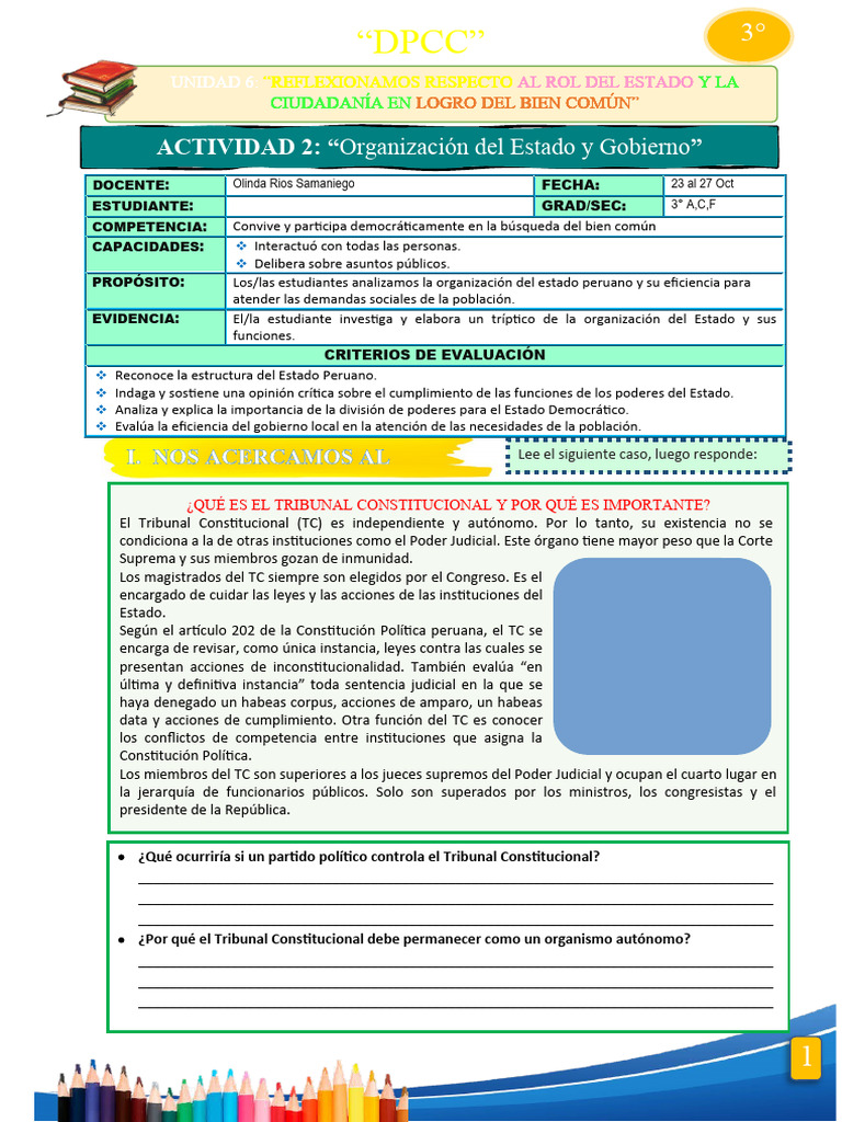 3° DPCC - Actv.02-Unid.6 2023 | PDF | Política | Ciencias sociales