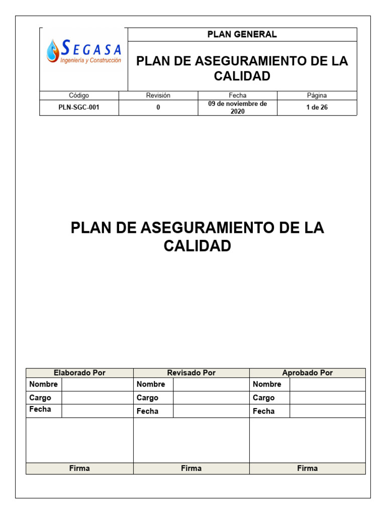 Plan de Aseguramiento de Calidad | PDF | Calidad (comercial) | Sistema de manejo de calidad