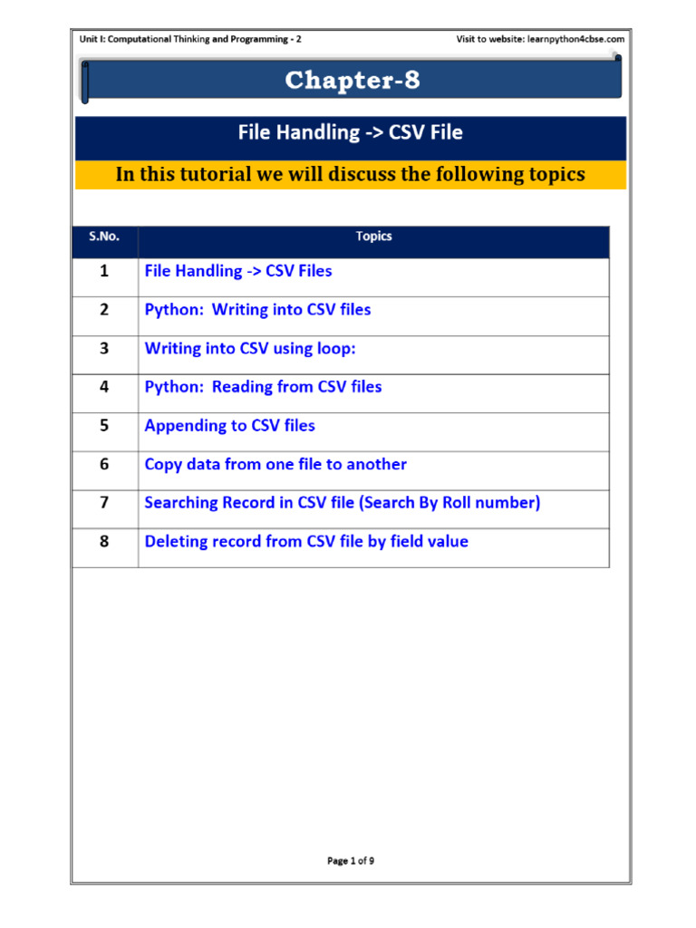 Data File Handling - Working With CSV Files | PDF Data File Handling - Working With CSV Files | PDF