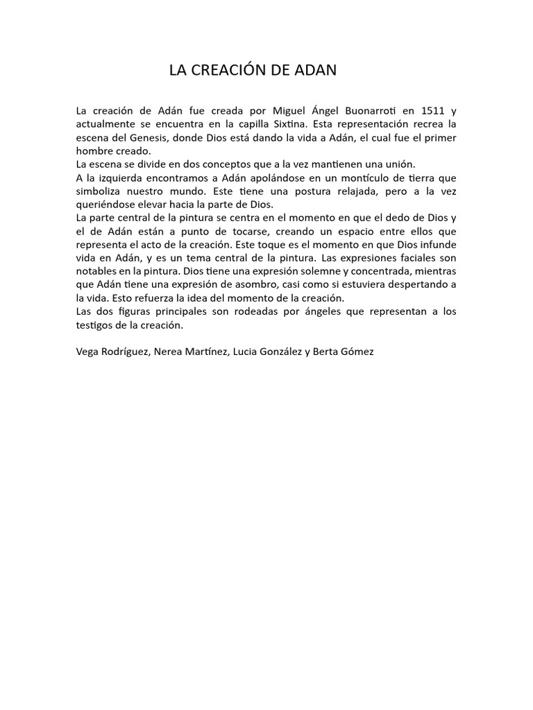 La Creación de Adán: Análisis y Significado | PDF