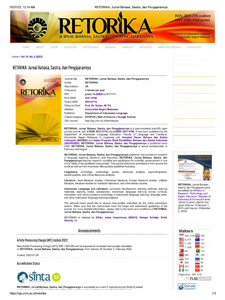 RETORIKA Jurnal Bahasa, Sastra, Dan Pengajarannya | PDF