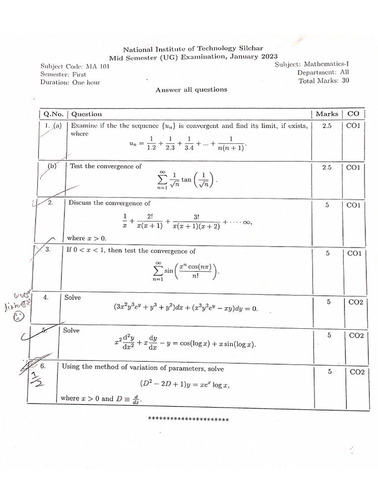 MA 101 MIDSEM 2023 | PDF