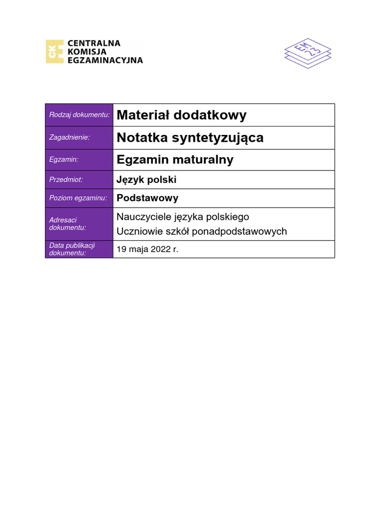 Materiał Dodatkowy Notatka Syntetyzująca: Egzamin Maturalny | PDF