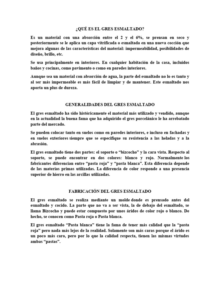 Gres Esmaltado - RESUMIDO | PDF | Materiales