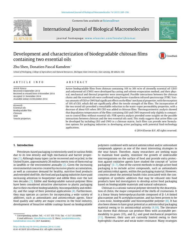 Development and Characterization of Biodegradable Chitosan Films ...