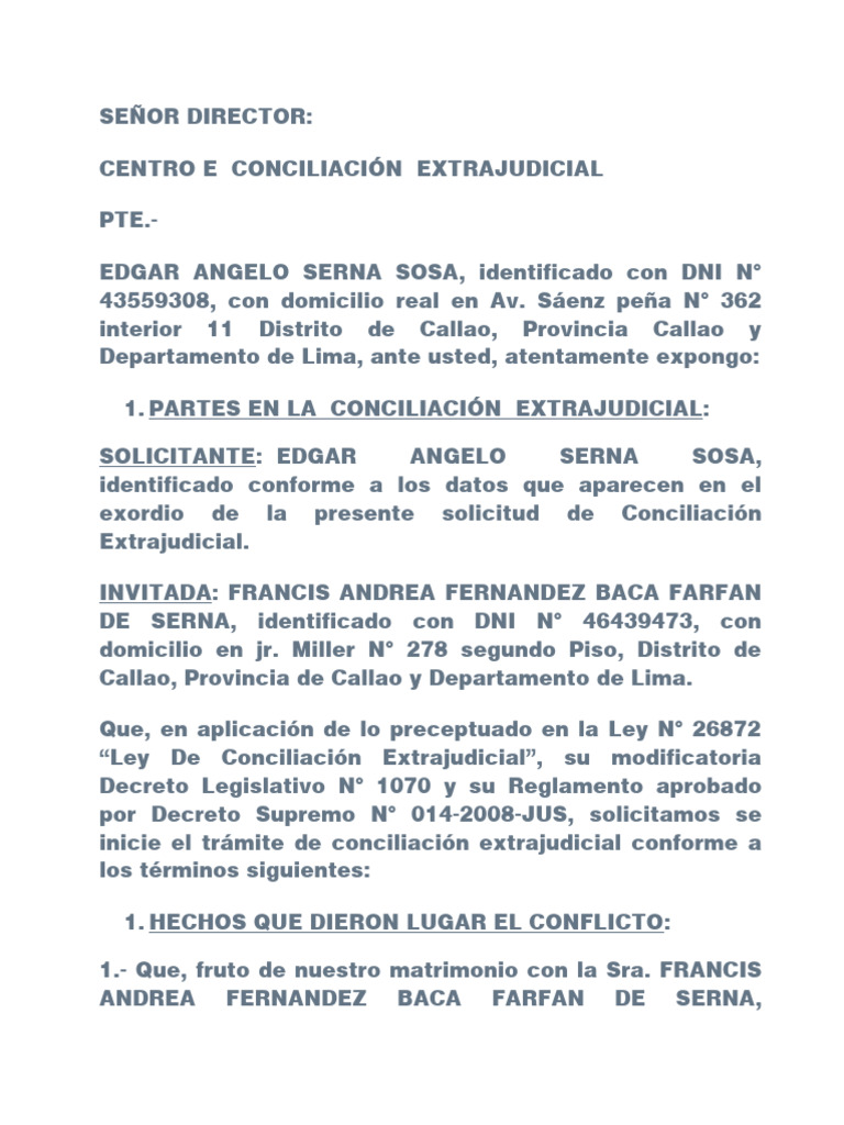 Solicitud de Conciliación Extrajudicial Edgar Angelo Serna Sosa | PDF