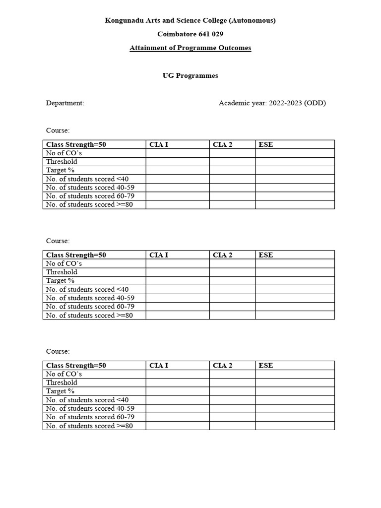 2022-23 Attainment Calculation Format UG - ODD | PDF | Mathematical ...