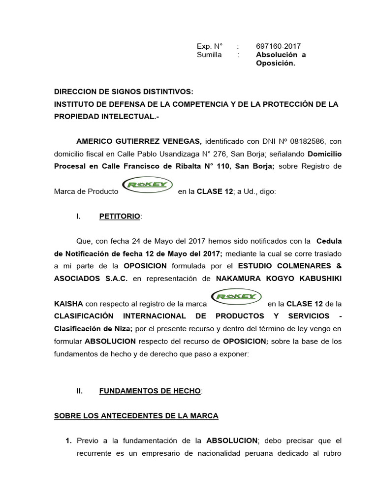 Sj01-Rokey-Indecopi 697160-2017 Clase 12 Ok | PDF | Marca comercial | Marca