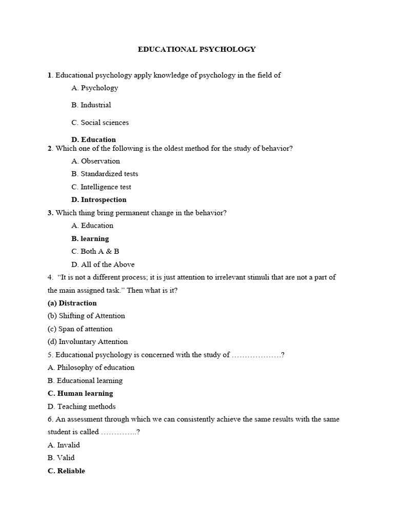 Educational Psychology Quiz Guide | PDF | Motivational | Motivation