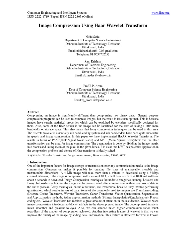 Image Compression Using Haar Wavelet Transform | PDF | Data Compression ...