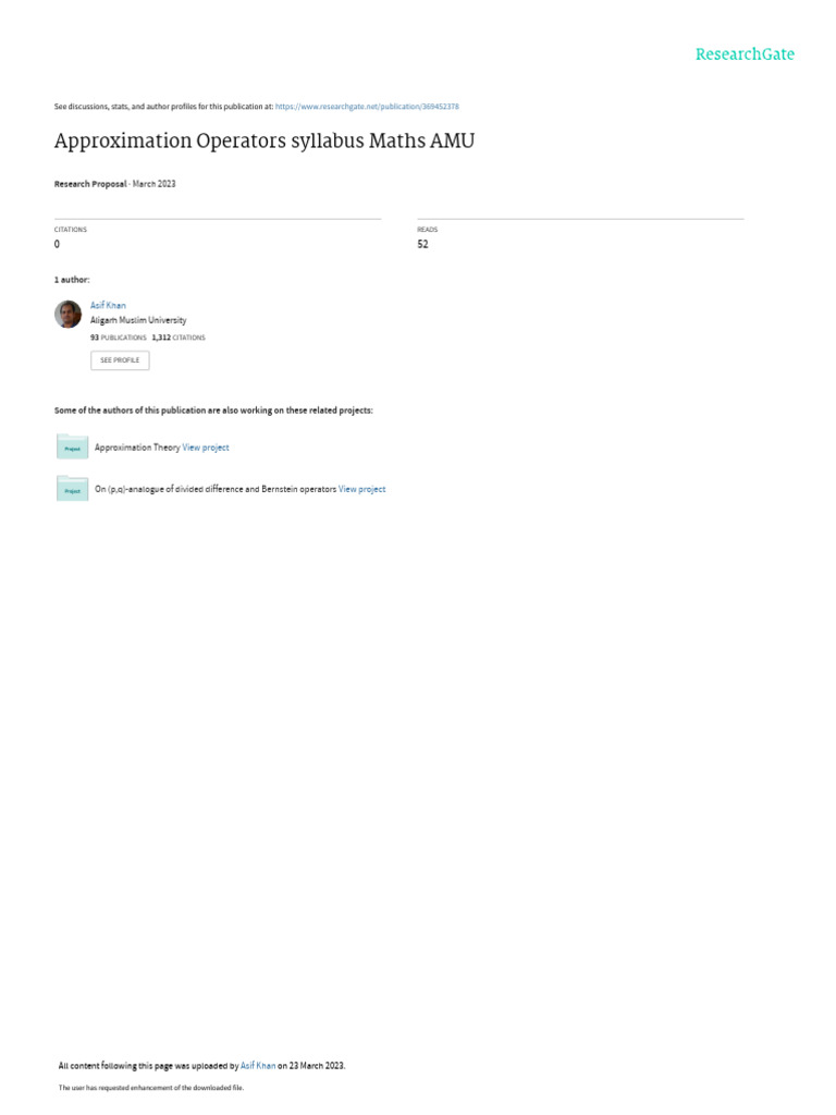 ApproximationOperators Syllabus Maths AMU | PDF | Mathematics | Function (Mathematics)