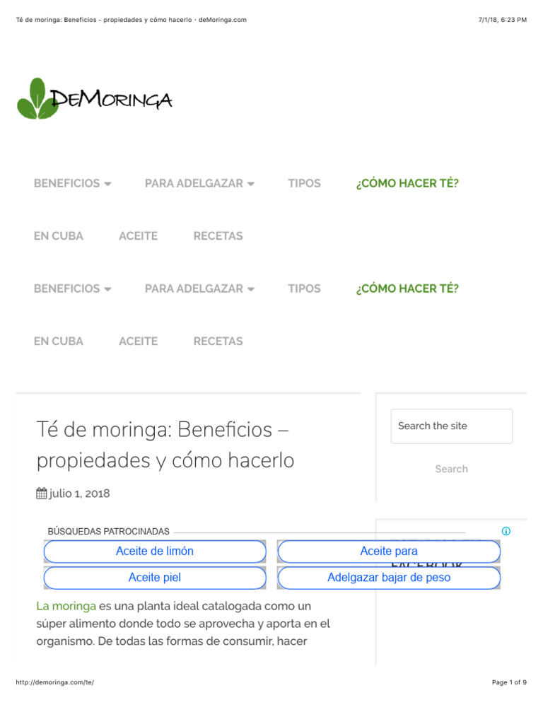 Té de Moringa: Beneficios - Propiedades y Cómo Hacerlo | PDF