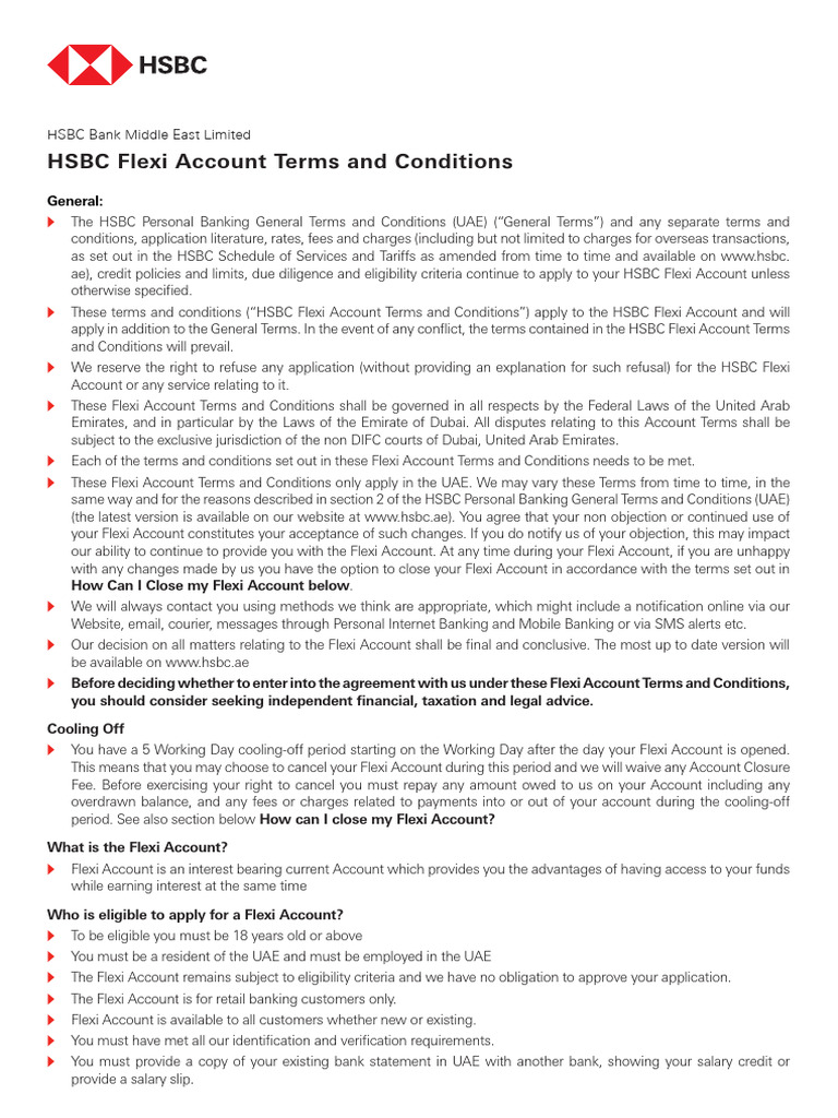 HSBC Flexi Account Terms and Conditions | PDF | Credit Card | Banks
