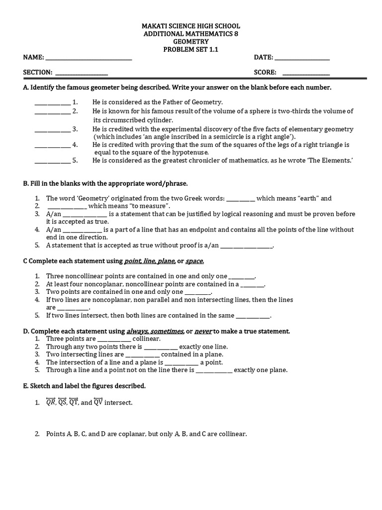 Problem Set 11 Pdf Geometry Line Geometry 5559