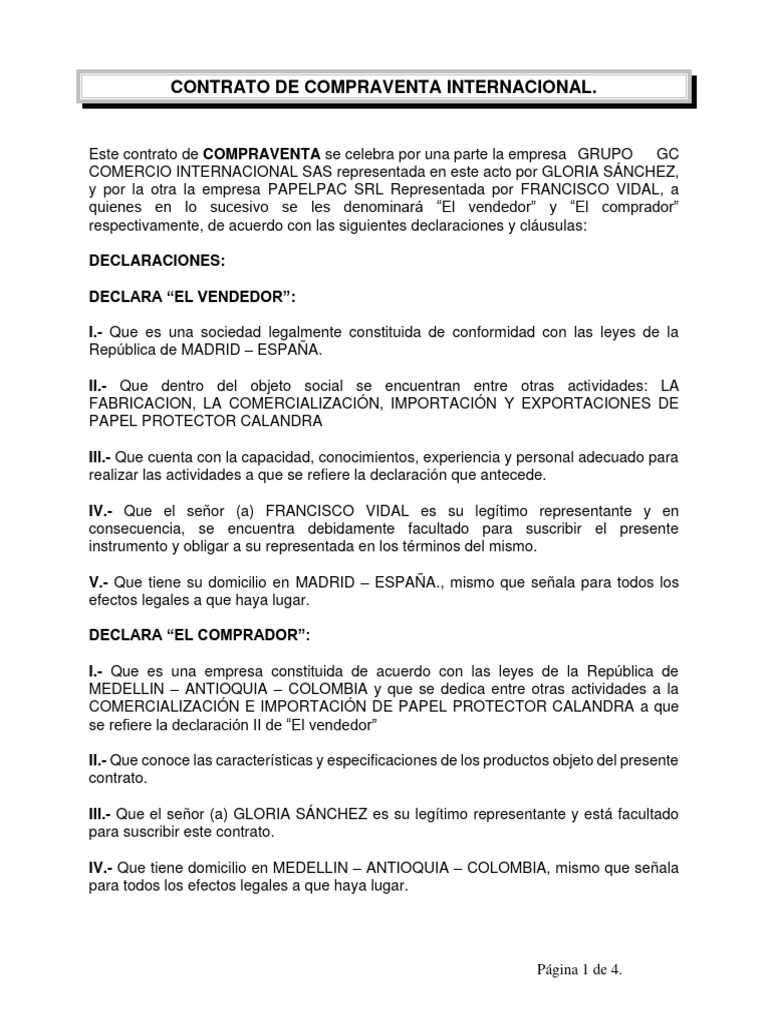 Formato Contrato de Compra Venta Internacional | PDF | Business | Derecho privado