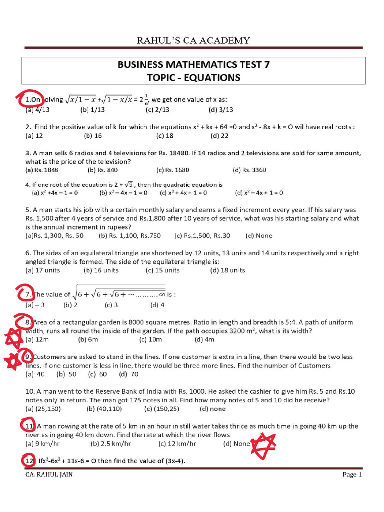 Equations Test Pdf