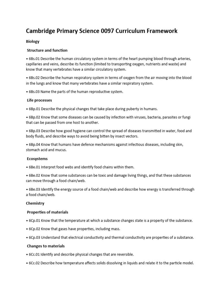 Cambridge Primary Science 0097 Curriculum Framework | PDF | Force ...