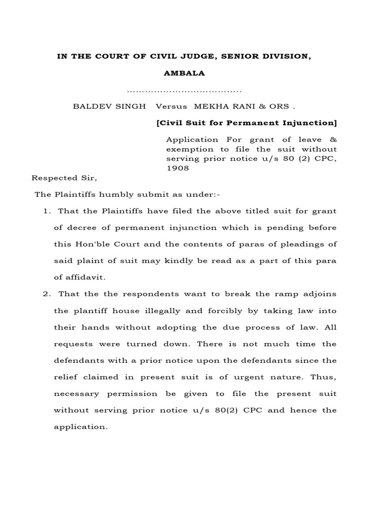 Suit For Permanent Injunction Of Rakesh Kumar Pdf Lawsuit Justice