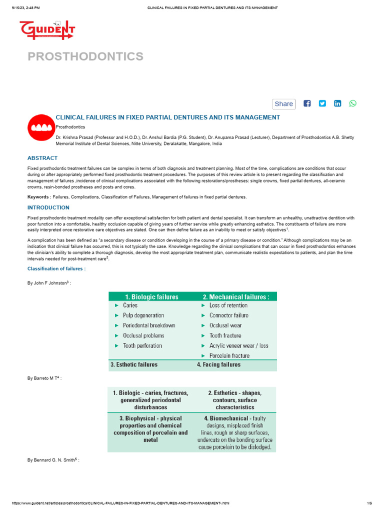 Managing Fixed Partial Denture Failures | PDF | Periodontology ...