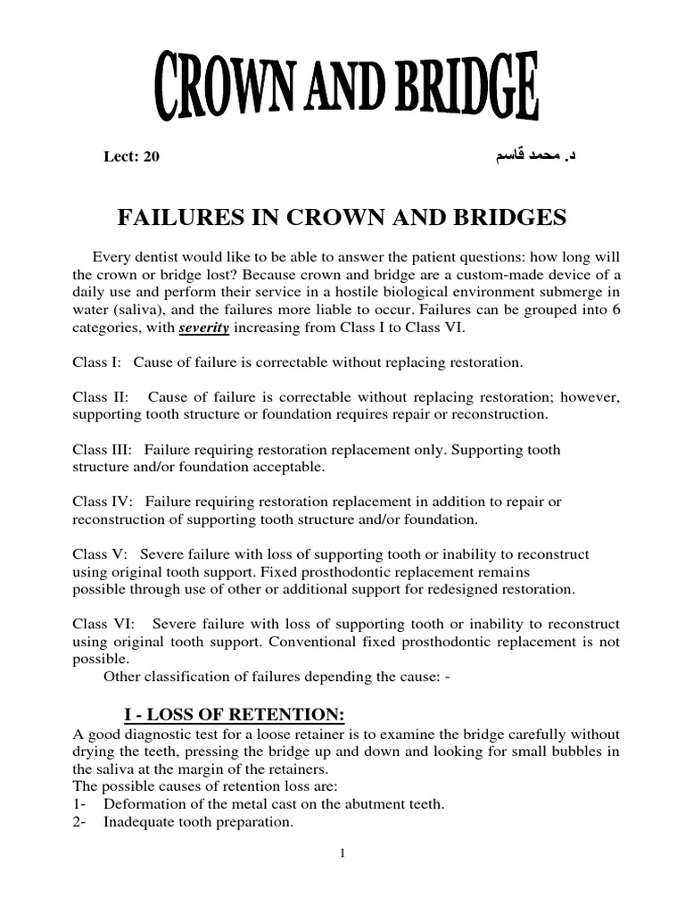Failures in Crown and Bridge | PDF
