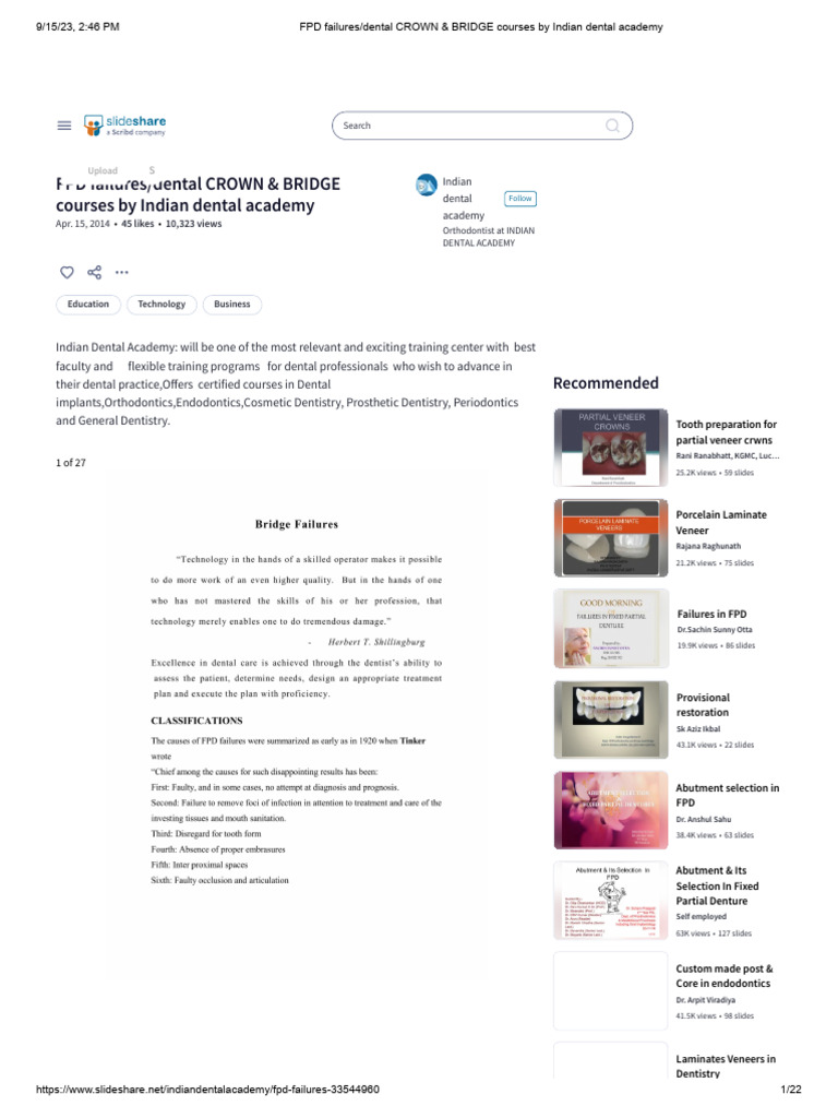 FPD Failures - Dental CROWN & BRIDGE Courses by Indian Dental Academy ...