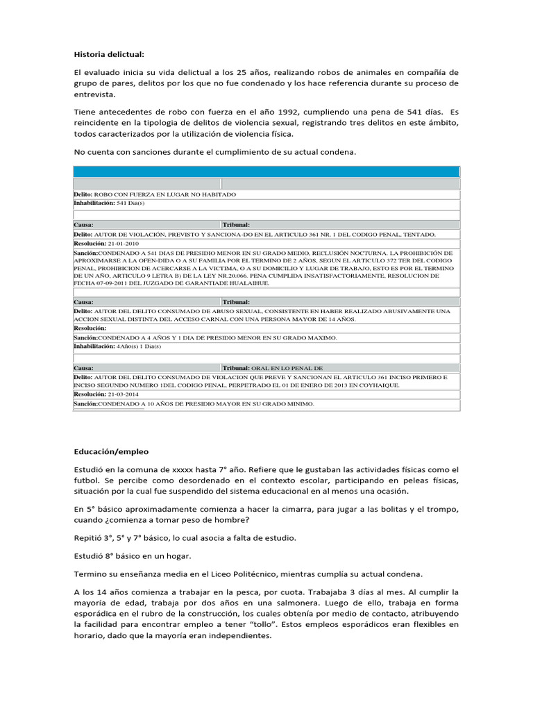 Resumen de Valoracion Del Caso | PDF | Violación | Robo