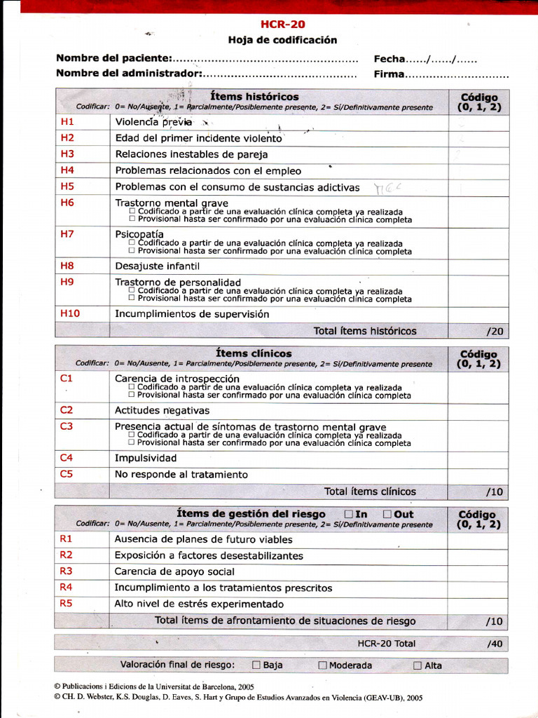 Protocolo HCR 20 | PDF
