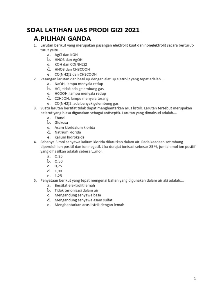 Soal Latihan Uas 2021-2022 | PDF