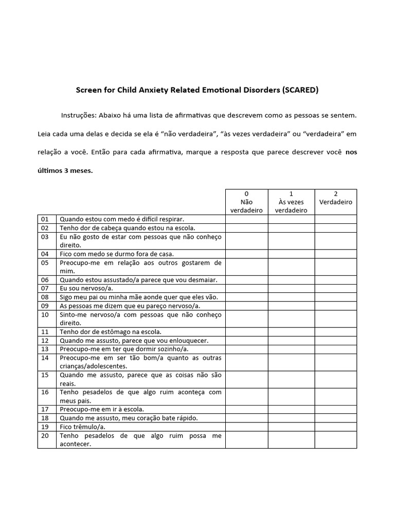 SCARED | PDF | Ansiedade | Transtorno de pânico