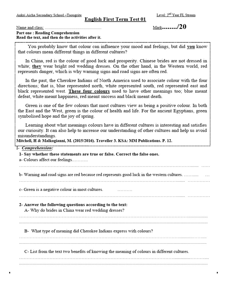 First Term Test of English FL | PDF