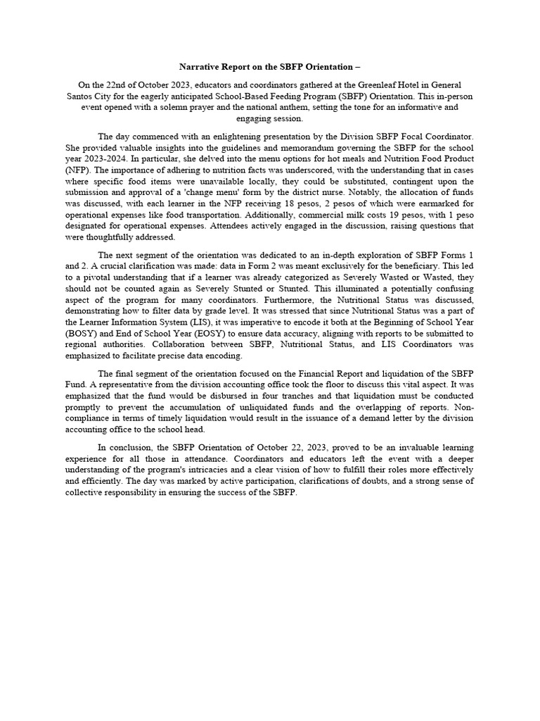 SBFP Orientation Insights | PDF