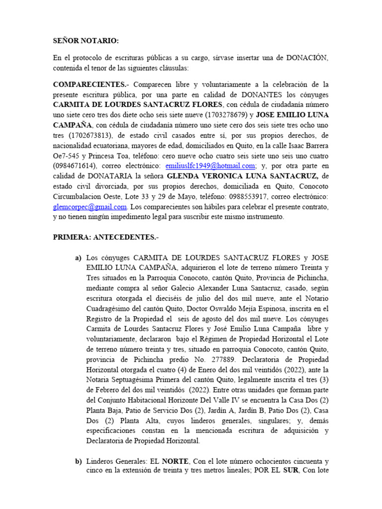 Contrato de Donacion Bien Inmueble-Glenda Veronica Luna Santacruz | PDF ... Contrato de Donacion Bien Inmueble-Glenda Veronica Luna Santacruz | PDF ...