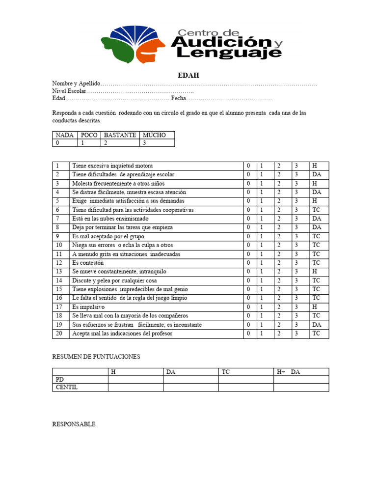 Test Tdah | PDF | Modificación de comportamiento | Cognición
