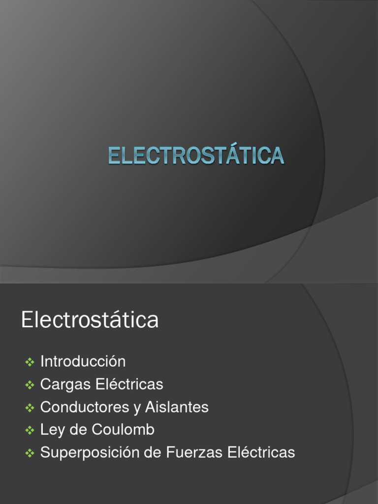 Electrostática. Introducción Cargas Eléctricas Conductores y Aislantes ...