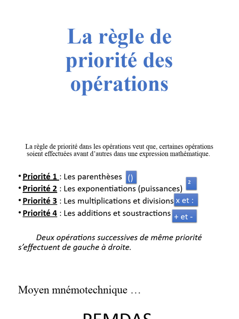 La Règle de Priorité Des Opérations | PDF | Mathématiques | Échecs