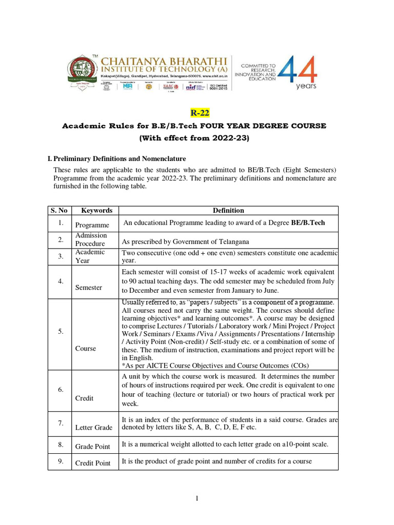 R22 Rules With Internship Guidelines 10-11-2022. | PDF | Academic Degree | Course Credit