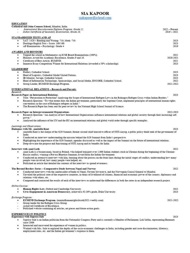 Sia Kapoor Resume | PDF | Academic Publishing