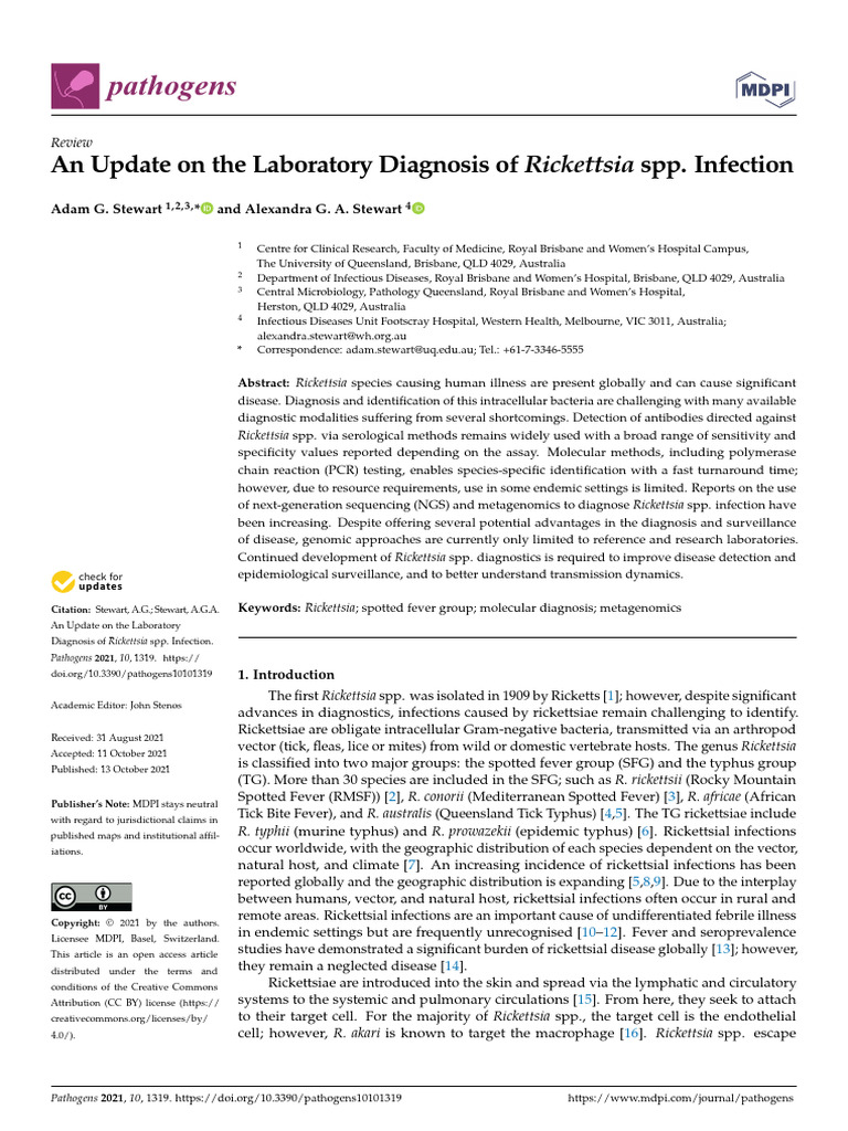 Pathogens: An Update On The Laboratory Diagnosis of Rickettsia Spp ...