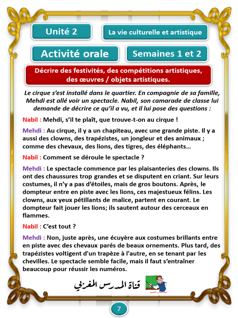 Activité Orale: Unité 2 Semaines 1 Et 2 | PDF
