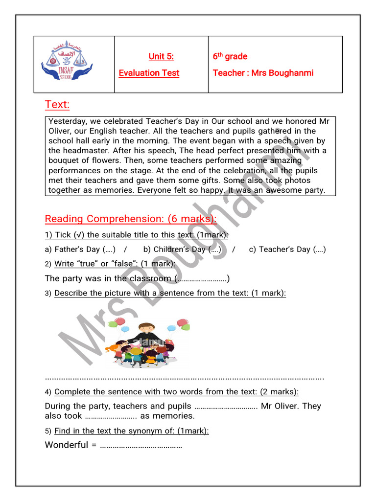 Evaluation Test (Unit 5) | PDF | Grammar | Linguistics